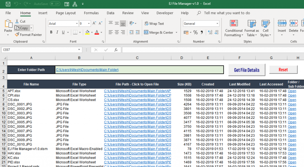Get The LIST Of All FILES In A FOLDER EJ File Manager Excel Junction