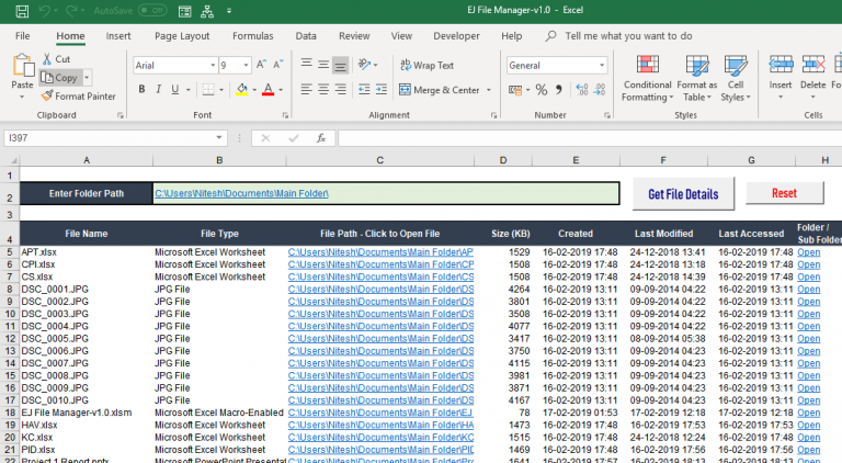 Get the LIST of all FILES in a FOLDER - EJ File Manager - Excel Junction